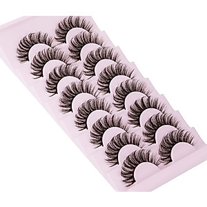 False Eyelashes Fluffy Mink Lashes Natural Wispy Medium Volume Eye Lashes 16MM C Curl Strip Lashes Extensions 8 Pairs Pack by Yawamica