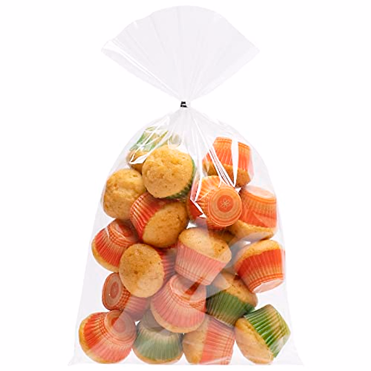 Bosose 100 Pcs 6 in x 10 in Clear Flat Cello Cellophane Treat Bags with 4.8" Twist Ties Mix Colors - Good for Bakery, Cookies, Candies,Dessert