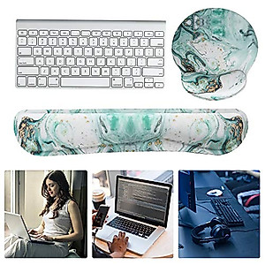 MoKo Keyboard Wrist Rest Pad and Mouse Pad Wrist Support, Ergonomic Raised Memory Foam, Non Slip PU Rubber Base [Pain Relief] for Office, Computer, Laptop, Typist, Gamer - Marble Green