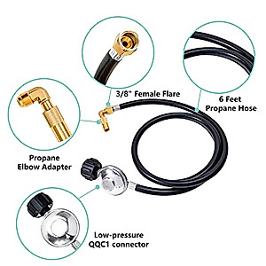 KTUOPEE 6 Feet Low Pressure Propane Adapter Hose with Regulator for Blackstone 17" and 22" Tabletop Flat Top Griddle, QCC1 Universal Grill Regulator Replacement Parts with Solid Brass Elbow Adaptor