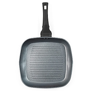 Russell Hobbs RH01861EU7 Griddle, Non-Stick Premium Design Induction Grill Pan, Metal Utensil Safe, Use Little to No Oil, Easy Clean, for Grilling Steak, Fish, Crystaltech Graphite Collection, 28 cm