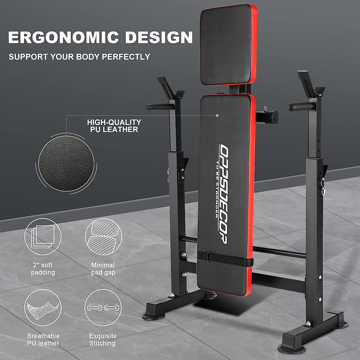 OPPSDECOR 8 in 1 650lbs Weight Bench Adjustable Workout Bench Set with Squat Rack Olympic Weight Bench Strength Training Leg Developer Preacher Curl and Barbell Rack Incline Seat for Home Gym OPX496