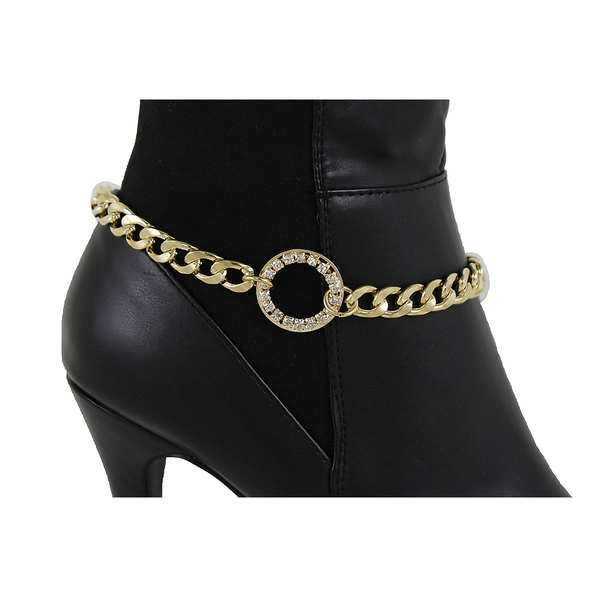 Women Western Fashion Anklet Boot Chains Bracelet Gold Metal Bling Ring Beads Round Shoe Charm
