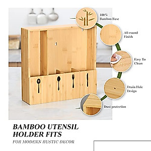 Bamboo Kitchen Utensil Holder for Countertop - Wall Mount Available - Cooking Utensil Caddy with 4 Compartments, Farmhouse Kitchen Decor, Wooden Utensil Organizer for counter