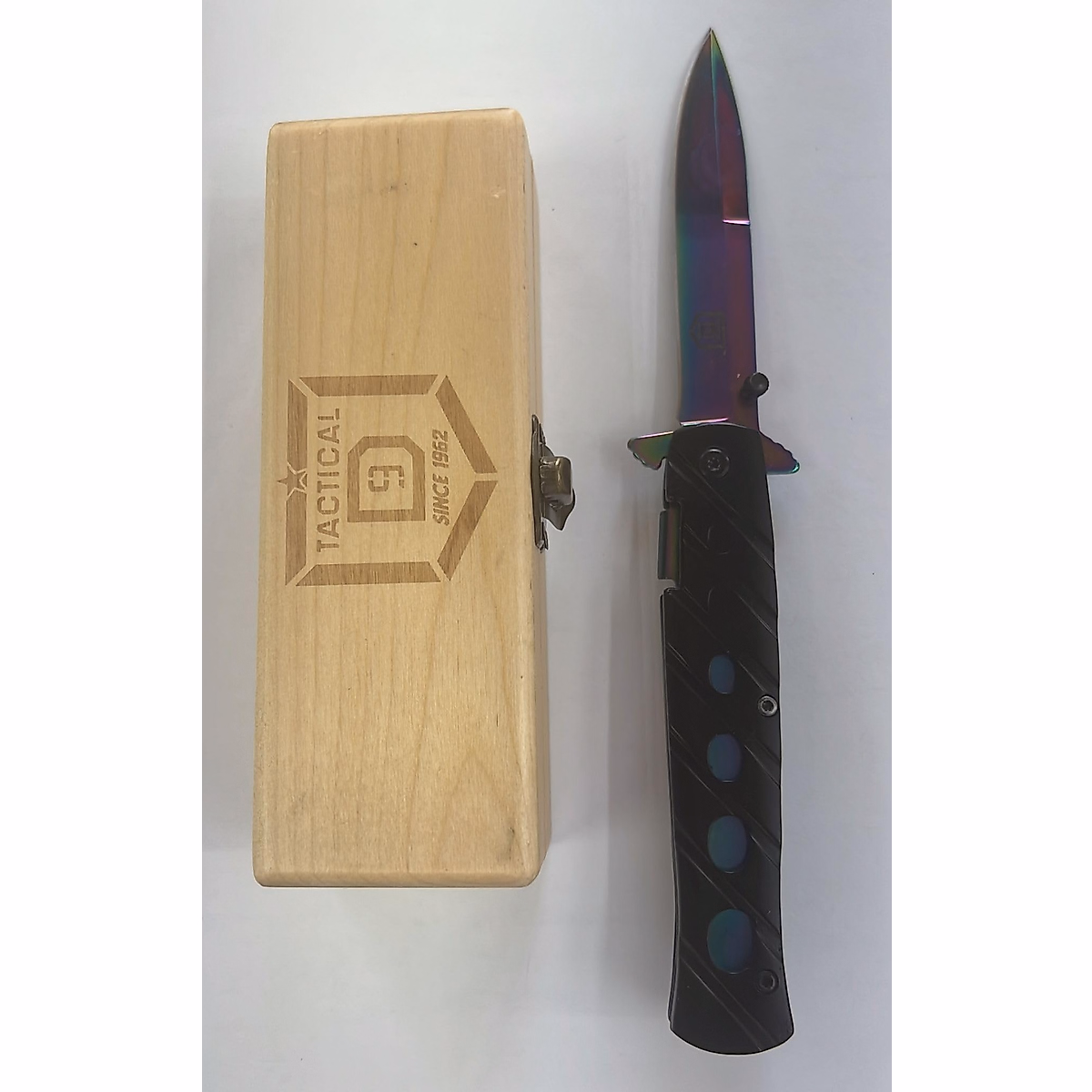 D9 TACTICAL Pocket Folding Knife 9 Inch Drop point Blade, Rust less Spring Assisted Opening with Liner Lock, Wooden Case, EDC Knife for Men and Women