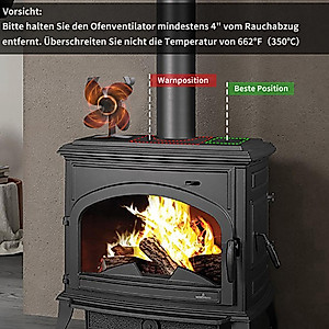 heybb Woodburner Stove Fan, 4 Blades Wood Stove Fans Heat Powered, Silent Operation with Stove Thermometer for Wood, Log Burner, Fireplace, Eco Friendly Circulatons and Efficient Heat Distributions