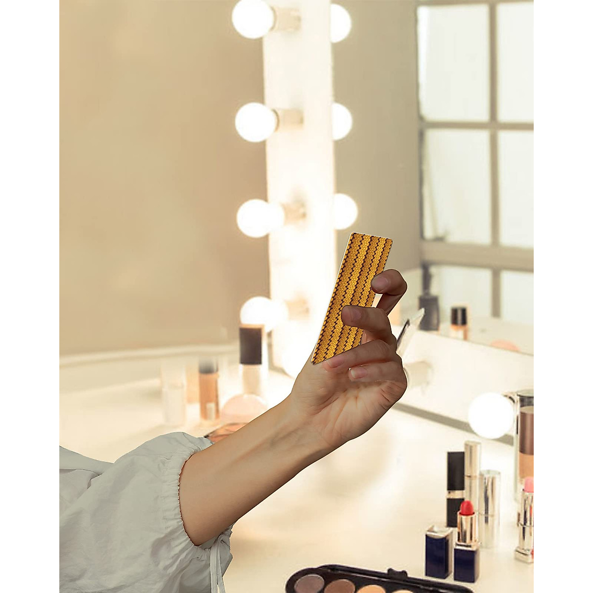 Carosoffe Yellow Ombre Small Compact Mirror for Purse, Geometric Wavy Striped Abstract Art Travel Makeup Mirror for Women Men, Rectangular Handheld Compact Pocket Mirror 1 PCS