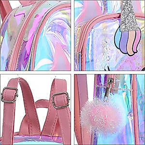 VALICLUD Clear Unicorn Backpack for Girl Holographic Backpack Clear Backpack Unicorn Transparent Backpack Clear Mini Backpack Casual Daypacks (Pink)