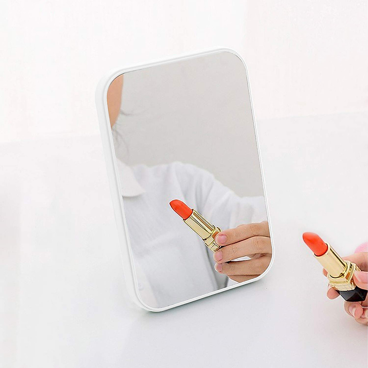 Coobbar Desktop Foldable Makeup Mirror Simple Portable Princess Mirror Square Makeup Mirror for Women (White)