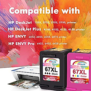 INKMATE Remanufactured Ink Cartridge Replacement for HP 67XL 3YM55AN 2 Pack Tri-Color Ink Cartridge for Envy 6052 Envy Pro 6452 Deskjet 2732 DeskJet Plus 4152