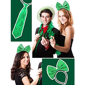 5 Pcs St Patrick' S Day Costume Accessories Set Includes Green High Socks Green Bow Headband Y Shape Suspenders Neck Tie Gree Bow Tie for Women Men St.Patrick's Day Decoration Party Supplies