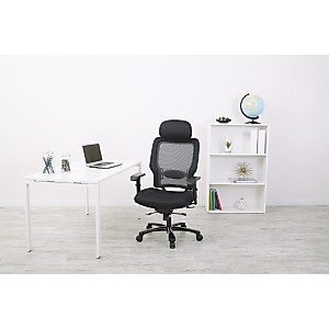 SPACE Seating Big and Tall Dual Layer AirGrid Back and Padded Black Mesh Seat, 2-Way Adjustable Arms, Tilt Tension and Lumbar Support with Gunmetal Finish Base Exucutives Chair with Adjustable Headrest