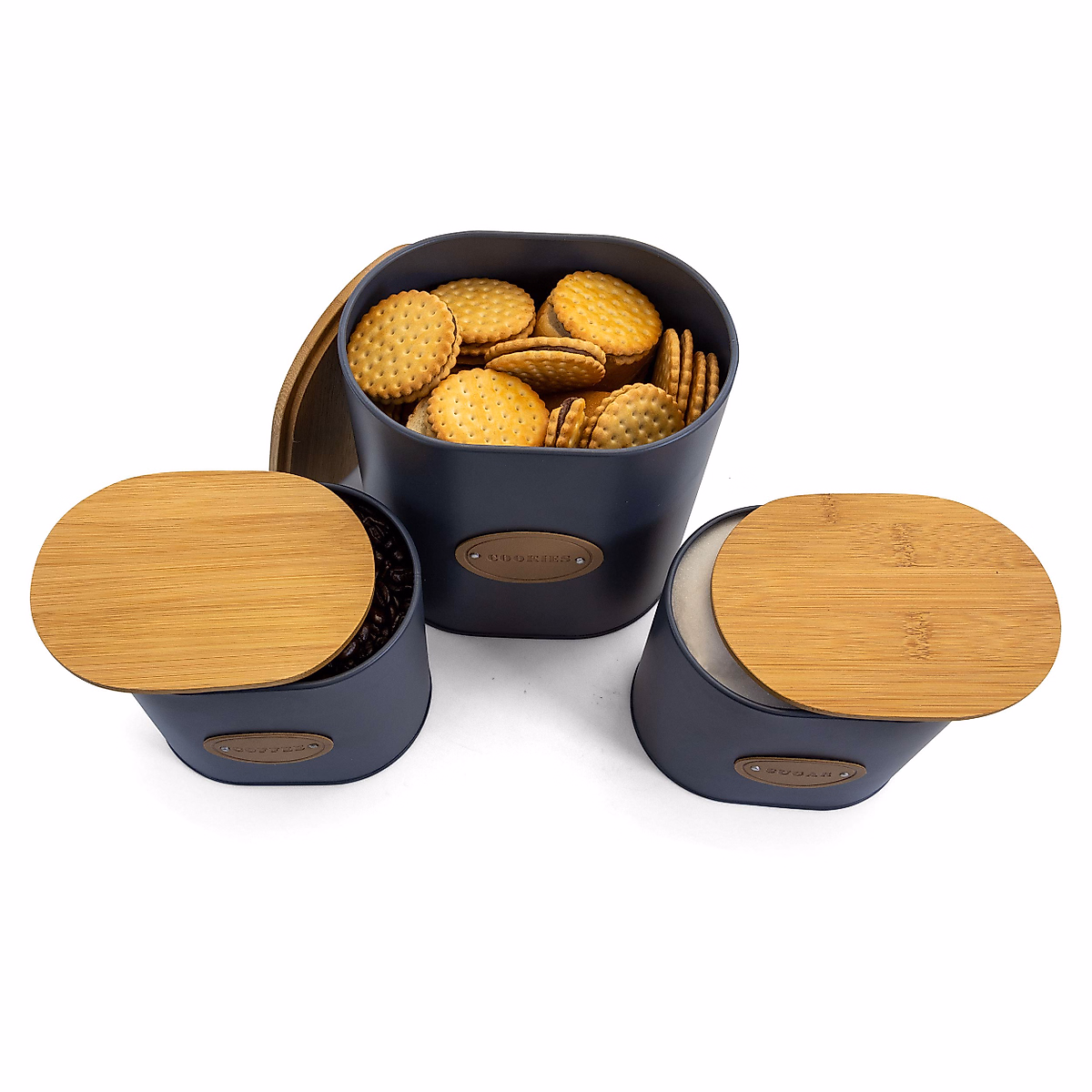 Megachef Kitchen Food Storage and Organization 5 Piece Canister Set in Grey with Bamboo Lids