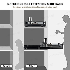 JOMOLA Pull Out Kitchen Cabinet Drawer Roll Out Pantry Shelves Heavy Duty Sliding Tray for Cabinet Full Extension Kitchen Cupboard Slide Out Shelves Organizer with Dividers 23 Inch Wide × 21 Inch Deep