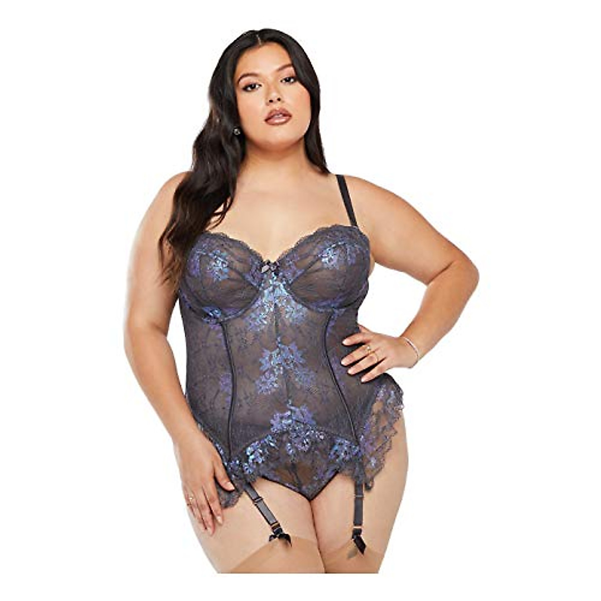 Savage X Fenty, Women's, Curvy Living In The Clouds Iridescent Lace Corset, Blackened Pearl, 1X