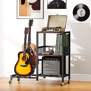 YITAHOME 2-Tier Adjustable Guitar Stand with Storage Shelf and Wheels, Guitar Rack for Multiple Guitars, Acoustic, Bass, Electric Guitar Stand, Suitable for Home, Studio, Band Stages