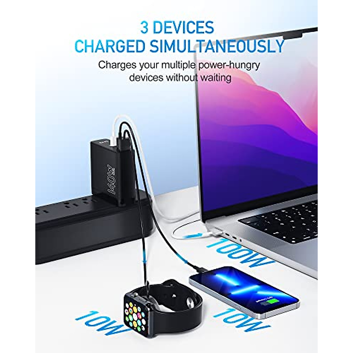 EHO 140W USB C Wall Charger for MacBook Pro 16", PD 3.1 3-Port GaN III USB C Power Adapter 45W PPS Super Fast Charging Travel Charger Compatible w/Laptops, MacBook Pro/Air, iPhone, Samsung