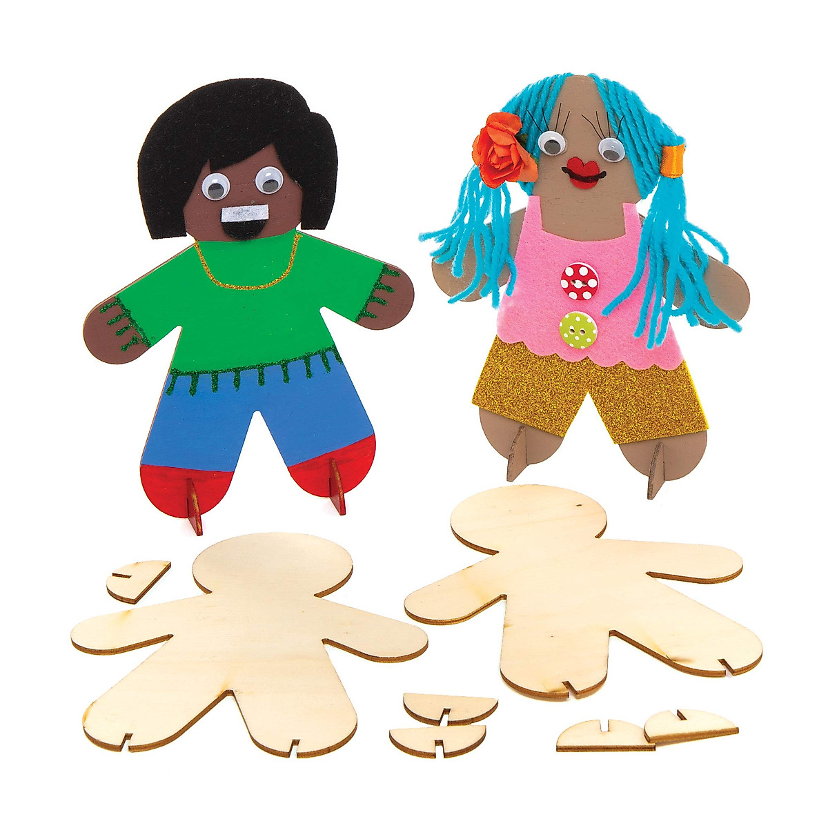 Baker Ross AT180 Decorative Wooden People - Pack Of 6, Stand Up Ornament, Great For Christmas Arts And Crafts Projects, Ideal Home, School And Craft Group Activity