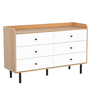 MAISONPEX Dresser for Bedroom with 6 Drawers and Metal Handle,Sturdy Frame Modern Bedroom Furniture, Chest of Drawers, White Dressers with Drawers for Closet Hallway, Living Room, Entryway
