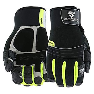 West Chester Pro Series 96652 Yeti Waterproof Winter Work Gloves - [1 Pair] Large, Synthetic Leather Palm, Spandex Backing, HI-VIS Safety Gloves, Black/ Neon Yellow