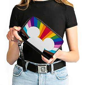 Buckle-Down PU Zip Around Wallet Rectangle Mickey Mouse Pride Ears Icon Rays Multi Color Rainbow