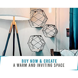 Comfify Industrial Wall Mounted Honeycomb Floating Shelves Set of 3 Decorative Hexagon Metal Wire Shelves – Large, Medium and Small - Modern Shelves for Home, Office and More - Rustic White