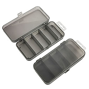 2x Small Hard Fishing Tackle Box Portable Case Hooks Lure Baits Storage Box Containers For Storing Swivels Jigs Hooks Sinker,5 Compartments (Grey)