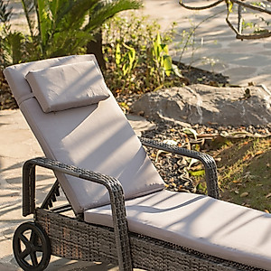 Gardenised Outdoor Weather Resistant Beach or Poolside Rattan Lounge Chair, Charcoal, Set of 2, Brown