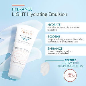 Eau Thermale Avène Hydrance LIGHT Hydrating Emulsion, Daily Face Moisturizer Cream, Non-Comedogenic, 1.3 Fl Oz (Pack of 1)