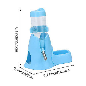 Litewoo Hamster Water Bottle with Food Container Base Hut No Drip Drinking Dispenser for Dwarf Hamster Rats Mouse Gerbil Mice（Blue 80ML Removable Base）