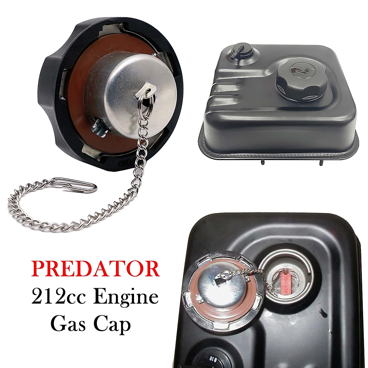 JMCHstore Gas Cap for Predator 212 Engine 6.5 HP (212cc) OHV Horizontal Shaft Gas Engine w/chain, Gas lid for Generac Gas Pressure Washer, Coleman Mini bike, Go kart Engine (Tab Lock)