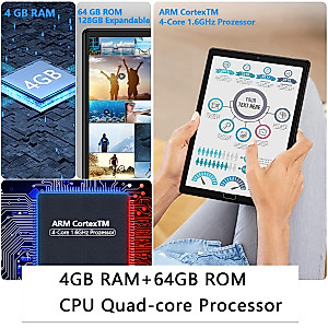 Tablet 10 inch, Android 11.0 GMS Tablets with 4GB RAM 64GB Storage, 128GB Expandable, Quad Core, 10" 1280x800 IPS HD Screen, 6000mAh Battery, 13 MP Camera Support 5.0 Bluetooth, GPS, Dual Wifi 5G＆2.4G