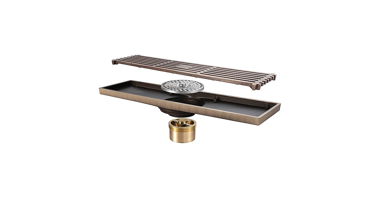 Linear Shower Drain 12 Inch with Brass Grate - Durable Bathroom Floor Drain