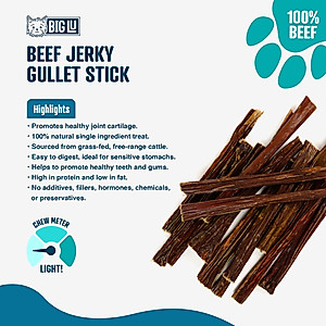 Big Lu - Jerky Gullet Stick Dog Chews, Premium 100% Beef, All-Natural Dog Treats, Rich in Glucosamine and Chondroitin for Joint Health, 6-Inch Sticks (12 Sticks)