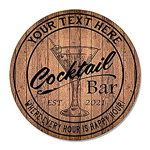 Personalized Cocktail Bar Sign 10" 14" 18" Round Wood Sign Home Bar Accessories Lounge Martini Bar Decor B3-00140052001