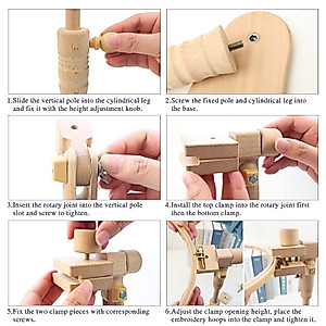 ZOCONE Beech Wood Adjustable Rotated Embroidery Hoop Stand with 2 Pcs 7'' 8'' Embroidery Hoops, Wooden Embroidery Stand, Embroidery Hoop Holder for Cross Stitch and Embroidery Project