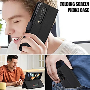 Smartphone Flip Cases Kickstand Case for Samsung Galaxy Z Fold 3 5G Case,Premium PU Leather Wallet Case with Card Holder,Magnetic Closure Shockproof Case Full Body Protection Phone Cover Case Flip Cas