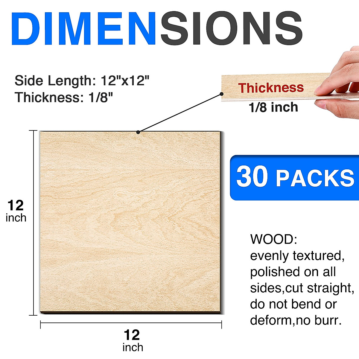 30 Pack Basswood Sheets 12"x12"x1/8", 3mm Basswood for Laser Cutting, Thin Plywood Board Unfinished Wood for Crafts, DIY Architectural Models Making, Wood Engraving, Wood Burning Product.