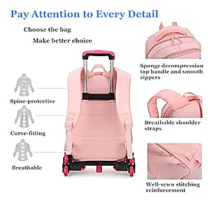 Solid-Color Rolling Backpack for Girls, Trolley Wheel School Bag, Wheeled Bookbag on 2 Wheels