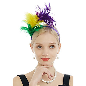 FELIZHOUSE 1920s Fascinator with Feathers Headband for Women Wedding Tea Party Headwear (Mardi Gras Purple)