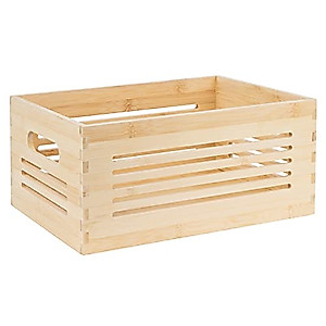 Natural Bamboo Wooden Storage Box – Rustic Farmhouse Look Wood Crate for Storage Decorative Closet, Cabinet and Shelf Basket Organizer with Built in Handles - Multi-Purpose Organizer (Medium)