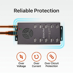 Premium Design USB 2.0 Hub - Multi-Safety Protection 10-Port Powered USB Hub 2.0 with AC Adapter - USB Splitter with Cooling Fan and Mounting Brackets - Aluminum Charging Hub for Multiple Devices