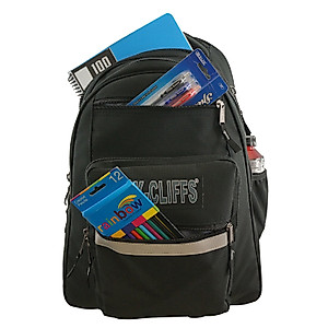 K-Cliffs Heavy Duty Rolling Backpack School Backpacks with Wheels Deluxe Trolley Book Bag Wheeled Daypack Workbag Multiple Pockets Bookbag with Safety Reflective Stripe Black