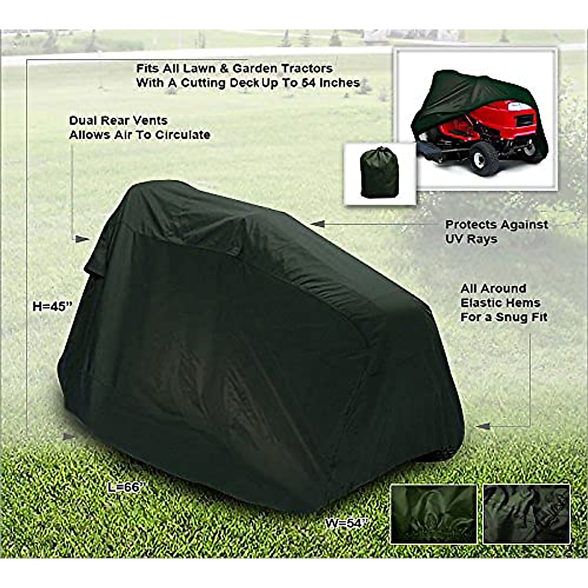 CarsCover Lawn Mower Garden Tractor Cover Fits Decks up to 54" - Olive Green
