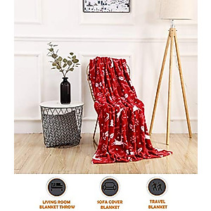 Elegant Comfort Luxury Velvet Super Soft Christmas Prints Fleece Blanket-Holiday Theme Home Décor Fuzzy Warm and Cozy Throws for Winter Bedding, Couch and Gift, 50 x 60 inch, Burgundy Reindeer