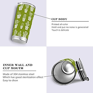 sanluoli Green Cactus Pattern Stainless Steel insulated coffee cup with Straw Lid coffee mug for men for gym leakproof straw tumbler 20 OZ