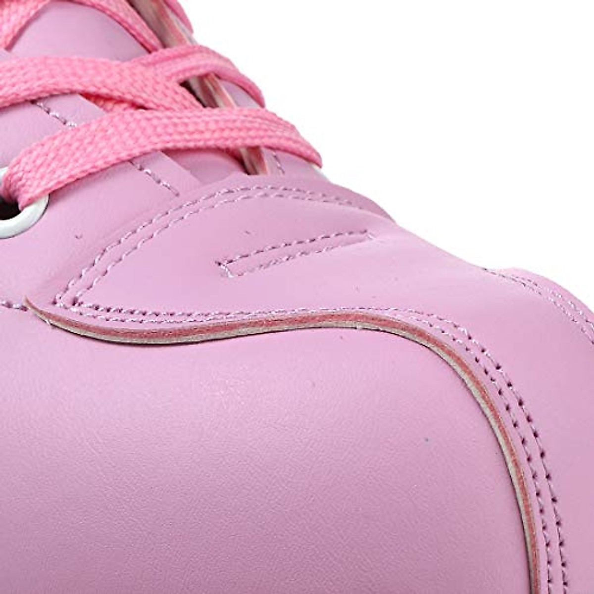 Women's Roller Skates PU Leather High-top Roller Skates Four-Wheel Roller Skates Shiny Roller Skates with Carry Bag for Girls (Pink Flash Wheel,9)
