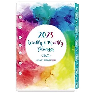 2023 Planner Refills - Planner Refills 2023, 2023 Weekly & Monthly Planner Refills, 2023 Planner Inserts, A5 Planner Refills, A5 Planner Inserts, 5-1/2" x 8-1/2", Jan.2023-Dec.2023, 7-Hole Punched - Watercolor Ink