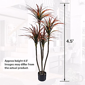 SeelinnS Artificial Dracaena Tree Artificial Tropical Yucca Tree Faux Yucca Plant 4.6FT Large Fake Plants Artificial Plants for Home Decor Indoor and Outdoor (Red)