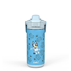 zak! Beacon Insulated Bottle, Bluey - 14 oz - Durable Stainless Steel - Double-Wall Vacuum Insulation, Silicone Spout & Push-Button, Leak-Proof Lid - Dishwasher Safe